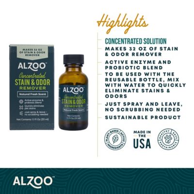 Alzoo Plant Based Concentrated Stain and Odor Remover Refill, 1.1 oz. Spray