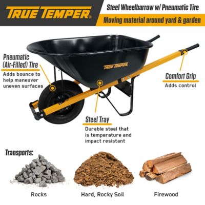 True Temper 6 cu. ft. Barrow in a Box Steel Wheelbarrow with Steel ...