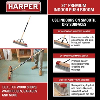 Harper 24 in. Premium Indoor Hardwood/Steel Handle Push Broom for Sand ...
