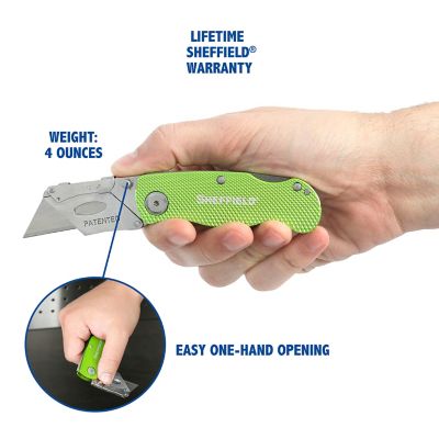 Sheffield Folding Lock Back Utility Knife - Hi-Vis Green, 12615 at ...