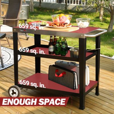 Royal Gourmet Movable 3-Shelf Grill Table with Removable Trash Bag ...
