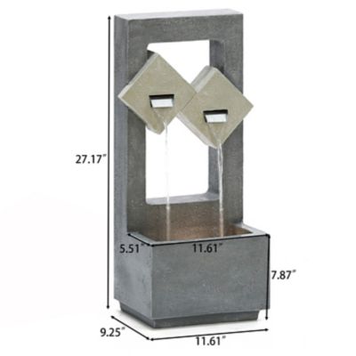LuxenHome Cascading Gray Resin Rectangular Outdoor Fountain with LED ...