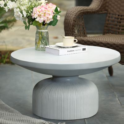 LuxenHome Light Gray MGO Indoor and Outdoor Round Coffee Table at ...