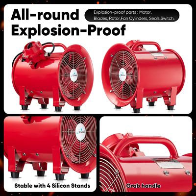 iLIVING 10 in. Explosion Proof Ventilation Fan, 350W, 1943 Cfm, Red ...