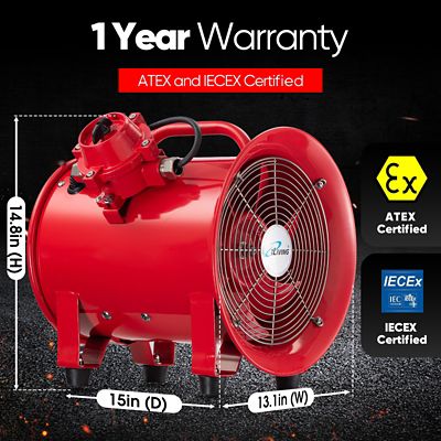 iLIVING 10 in. Explosion Proof Ventilation Fan, 350W, 1943 Cfm, Red ...