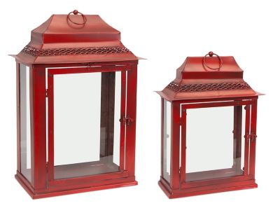 Melrose International Traditional Red Metal Rectangle Lantern (Set of 3 ...