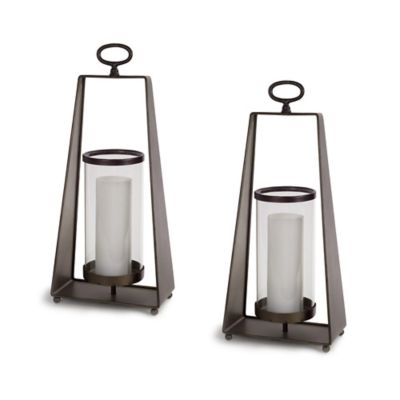 Melrose International Glass Candle Holder in Tapered Metal Stand (Set ...