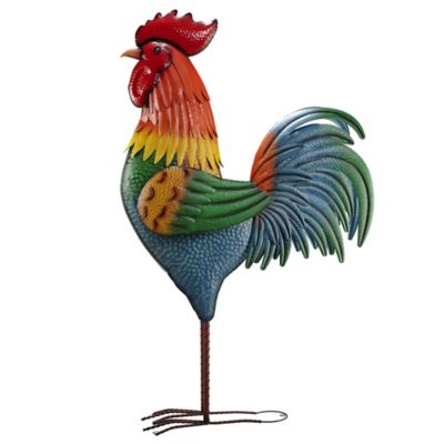 Red Shed Big Colorful Metal Rooster Statue, 6 ft., Light Blue/Cream at ...