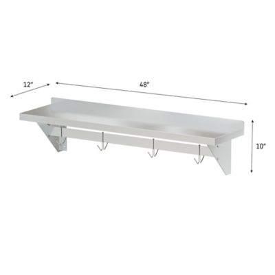 KoolMore 12 in. x 48 in. 18 Gauge Stainless Steel Heavy Duty Wall Shelf ...