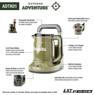 Makita Outdoor Adventure 36V (18V x 2) LXT Hot Water Kettle, Tool Only ...