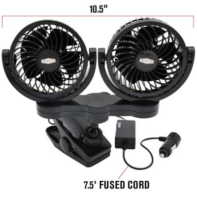 RoadPro 7.1 in. Indoor/Outdoor 12V Truck Dash Fan Dual Personal Cooling ...