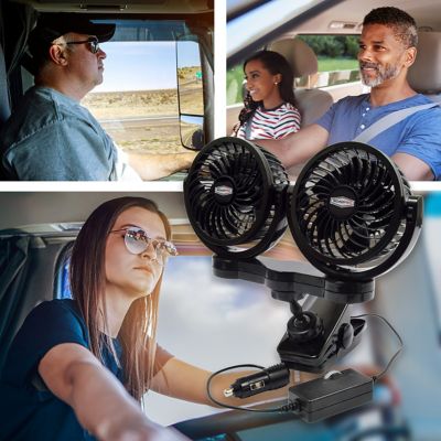 RoadPro 7.1 in. Indoor/Outdoor 12V Truck Dash Fan Dual Personal Cooling ...
