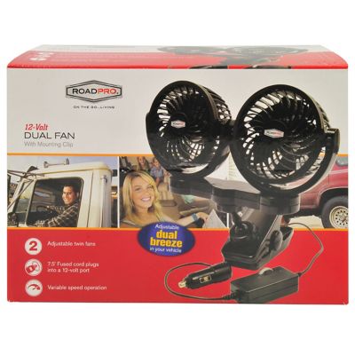 RoadPro 7.1 in. Indoor/Outdoor 12V Truck Dash Fan Dual Personal Cooling ...