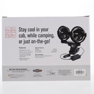 RoadPro 7.1 in. Indoor/Outdoor 12V Truck Dash Fan Dual Personal Cooling ...