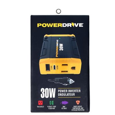 PowerDrive 30 Watt Power Inverter Car Plug Adapter Dc 12V to 110V Dc ...