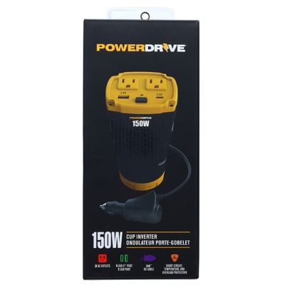 PowerDrive Car Power Inverter 150W Cup Holder 12V Dc to 110V Ac with 2 ...