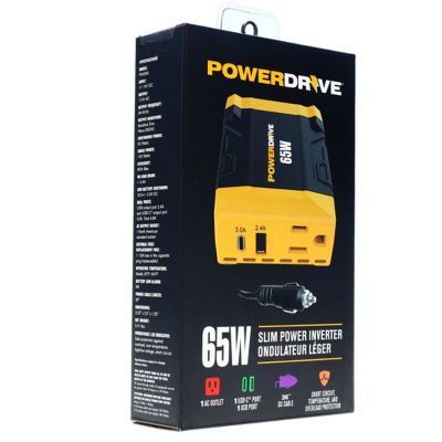 PowerDrive 65 Watt Power Inverter Slim 12V Dc to 110V Ac with Outlet ...