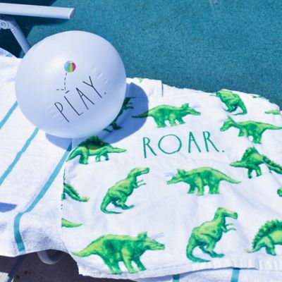 Rae Dunn Roar Kids Hooded Towel & 12 in. Beach Ball - Dinosaur 48 in. x ...