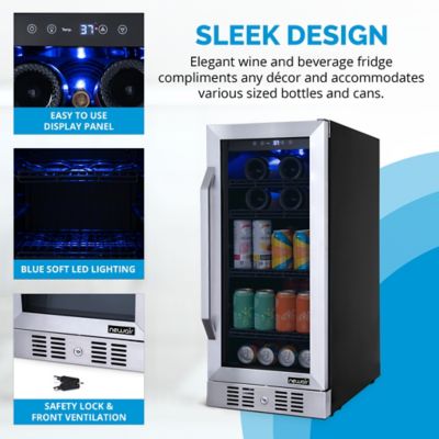 NewAir Stainless Steel Wine & Beverage Refrigerator, Reversible Shelves ...
