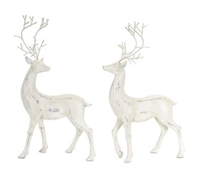 Melrose InternationalDistressed Ivory Deer Figurine with Metal Antlers ...