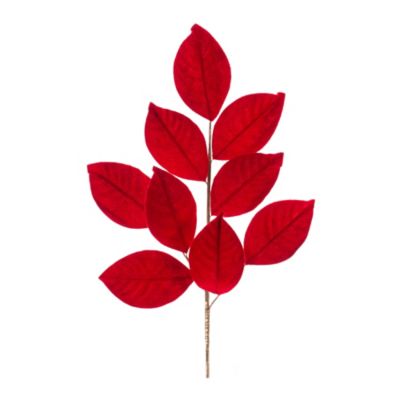Melrose InternationalRed Flocked Magnolia Leaf Spray (Set of 6) at ...