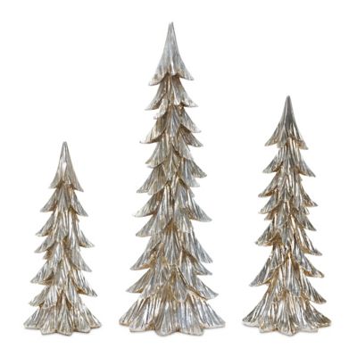 Melrose International Carved Stone Pine Tree Decor with Silver Finish ...