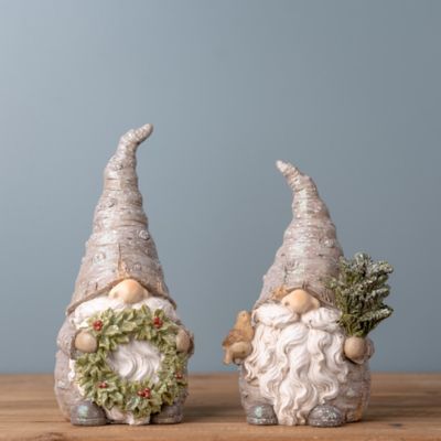 Melrose International Pine Tree Trunk Gnome with Wreath Accent (Set of ...