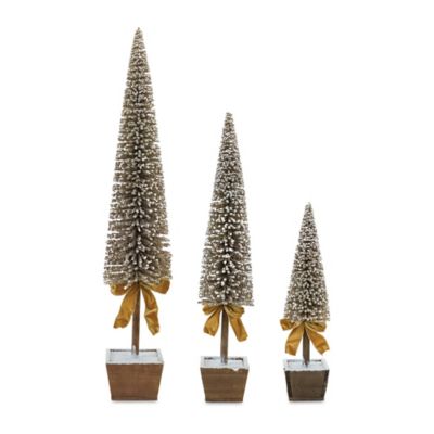 Melrose InternationalLED Lighted White Bottle Brush Tree with Wood Base ...
