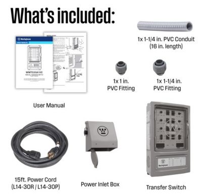 Westinghouse Steel 30A Transfer Switch Kit with 8 Circuits, 7,500 Rated ...