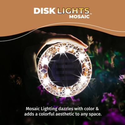 Bell & Howell Mosaic Disk Lights Solar Powered Tan LED Path Lights (8 ...