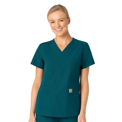Carhartt Force Essentials V-Neck Scrub Top, 4X,Caribbean Blue at ...
