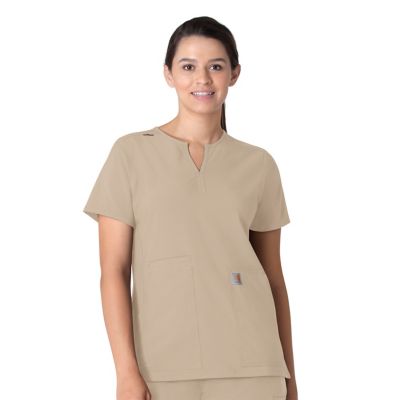 Carhartt Force Essentials Notch Neck Tunic Scrub Top, S,Khaki at ...