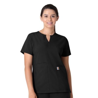 Carhartt Force Essentials Notch Neck Tunic Scrub Top, XS,Black at ...