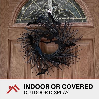 Haunted Hill Farm 15 in. Black Twig Battery-Operated Wreath with LED ...