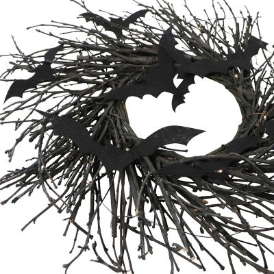 Haunted Hill Farm 15 in. Black Twig Battery-Operated Wreath with LED ...