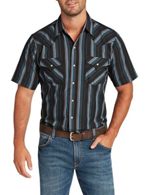 Ely Cattleman Men's Stripe Short-Sleeve Snap-Front Shirt, XL,Black at ...