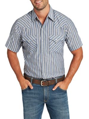 Ely Cattleman Men's Stripe Short-Sleeve Snap-Front Shirt, 4XL,Blue at Tractor Supply Co
