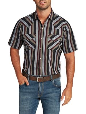 Ely Cattleman Men's Stripe Short-Sleeve Snap-Front Shirt, L,Burgundy at ...