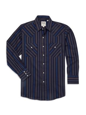 Ely Cattleman Long Sleeve Snap Front Stripe, XL,Navy at Tractor Supply Co