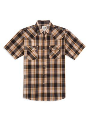 Ely Cattleman Men's Plaid Short-Sleeve Snap-Front Shirt, 4XL,Black at ...