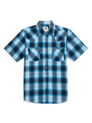 Ely Cattleman Men's Plaid Short-Sleeve Snap-Front Shirt, 3XL,Turquoise ...