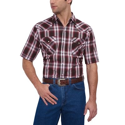 Ely Cattleman Men's Plaid Short-Sleeve Snap-Front Shirt, XXL,Wine at ...