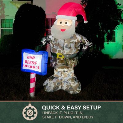 Fraser Hill Farm 6 ft. Pre-Lit Camo Santa Inflatable Christmas ...