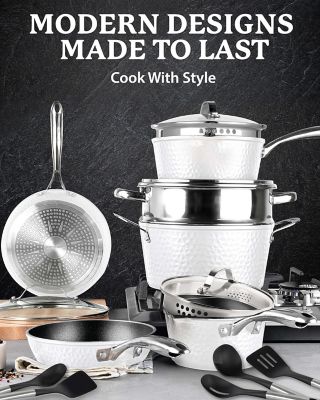 Granitestone Charleston Collection Hammered 15-Piece Cookware Set in ...