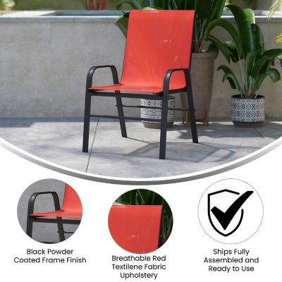 Flash Furniture 4 Pack Brazos Series Outdoor Stack Chair with Flex Comfort Material and Metal ...