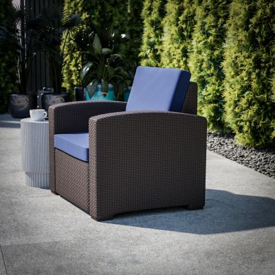 Flash Furniture Seneca Faux Rattan Patio Chair with All-Weather Cushion ...
