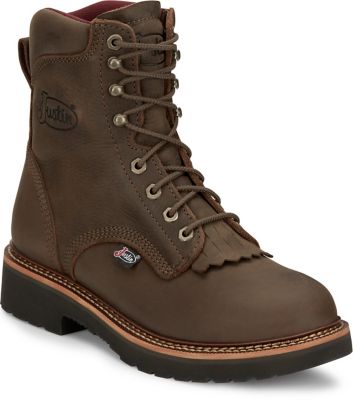 Justin Men's 8 in. Rivot Round Toe Lace-Up Boot, 14 D,Hickory Brown at ...