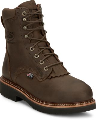 Justin Men's 8 in. Rivot Waterproof Round Steel Toe Lace-Up Boot, 11.5 ...