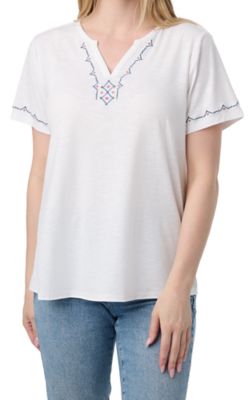 Como Vintage Women's Embroidered Fashion V-Neck Short-Sleeve T-Shirt, S ...