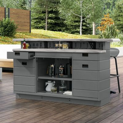 Suncast Backyard Oasis Entertainment Bar with Pull-Out Drawers and ...